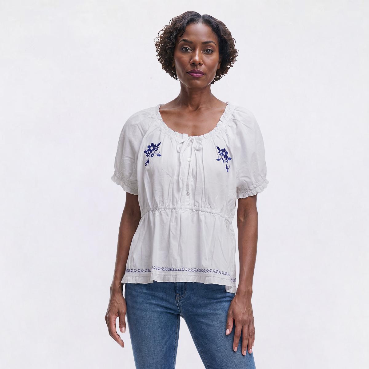 Click here for Womens Architect(R) Peasant Floral Embroidery Pepl... prices